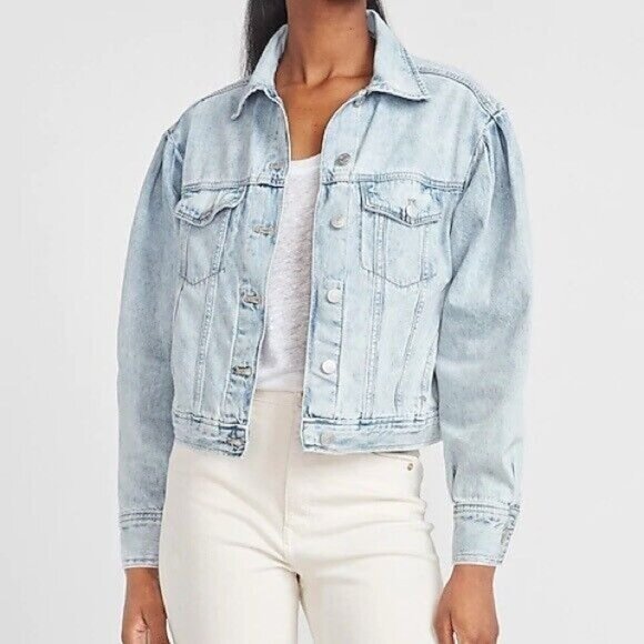 Express | Jackets & Coats | Express Denim Jacket Blue Bleach Wash ...